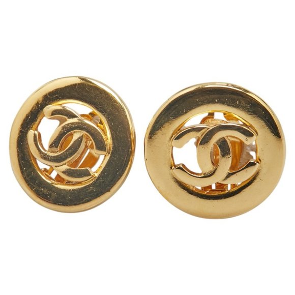 CHANEL | Jewelry | Chanel Coco Mark Round Circle Earrings Gold Plated ...
